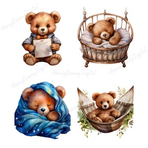 Watercolor Teddy Bear Clipart: Baby Shower PNG (digital Download) - Etsy