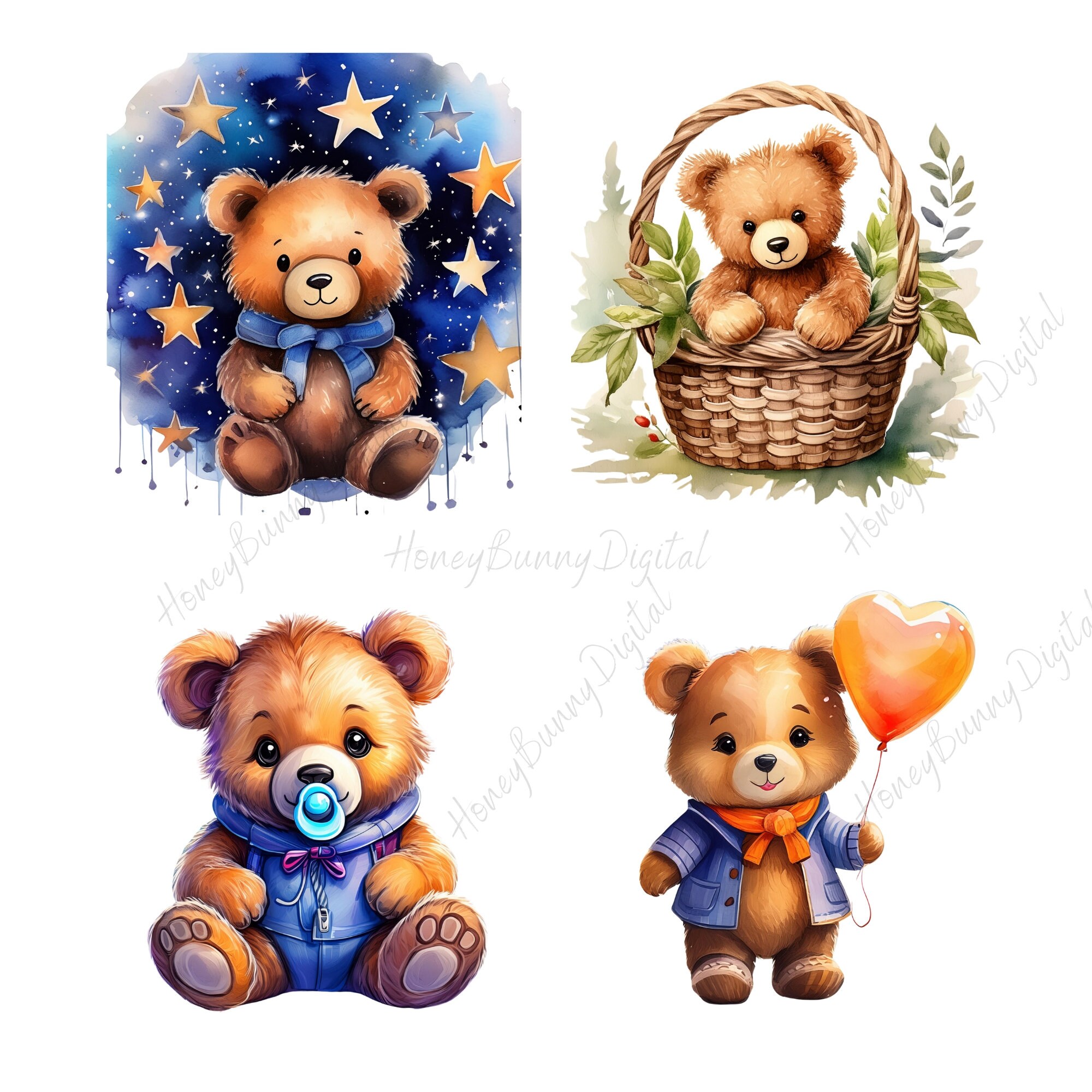 Watercolor Teddy Bear Clipart, Baby Shower Invitations Boy Clipart ...