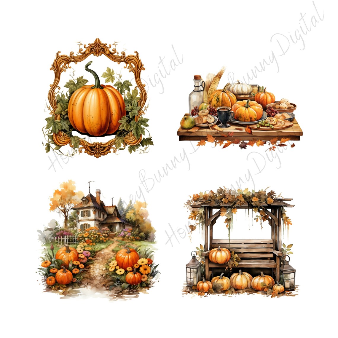 Watercolor Pumpkin Clipart, Halloween Clipart, Autumn Pumpkins, PNG ...