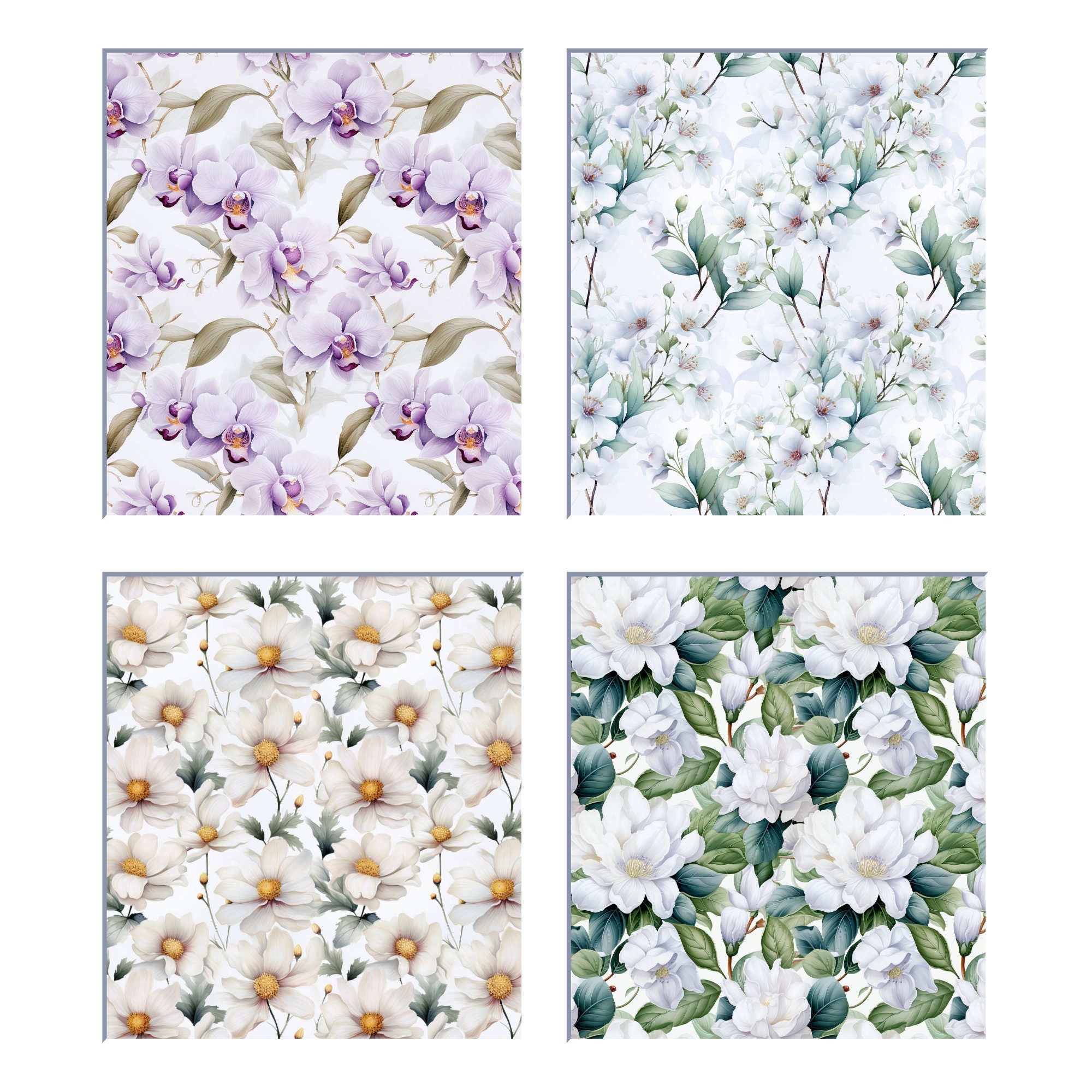 Wedding Flowers Digital Paper, Flower Designs for Wedding Stationery ...