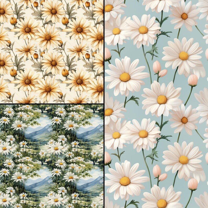 Daisy Digital Paper, Spring Floral Patterns for Scrapbooking, Seamless ...