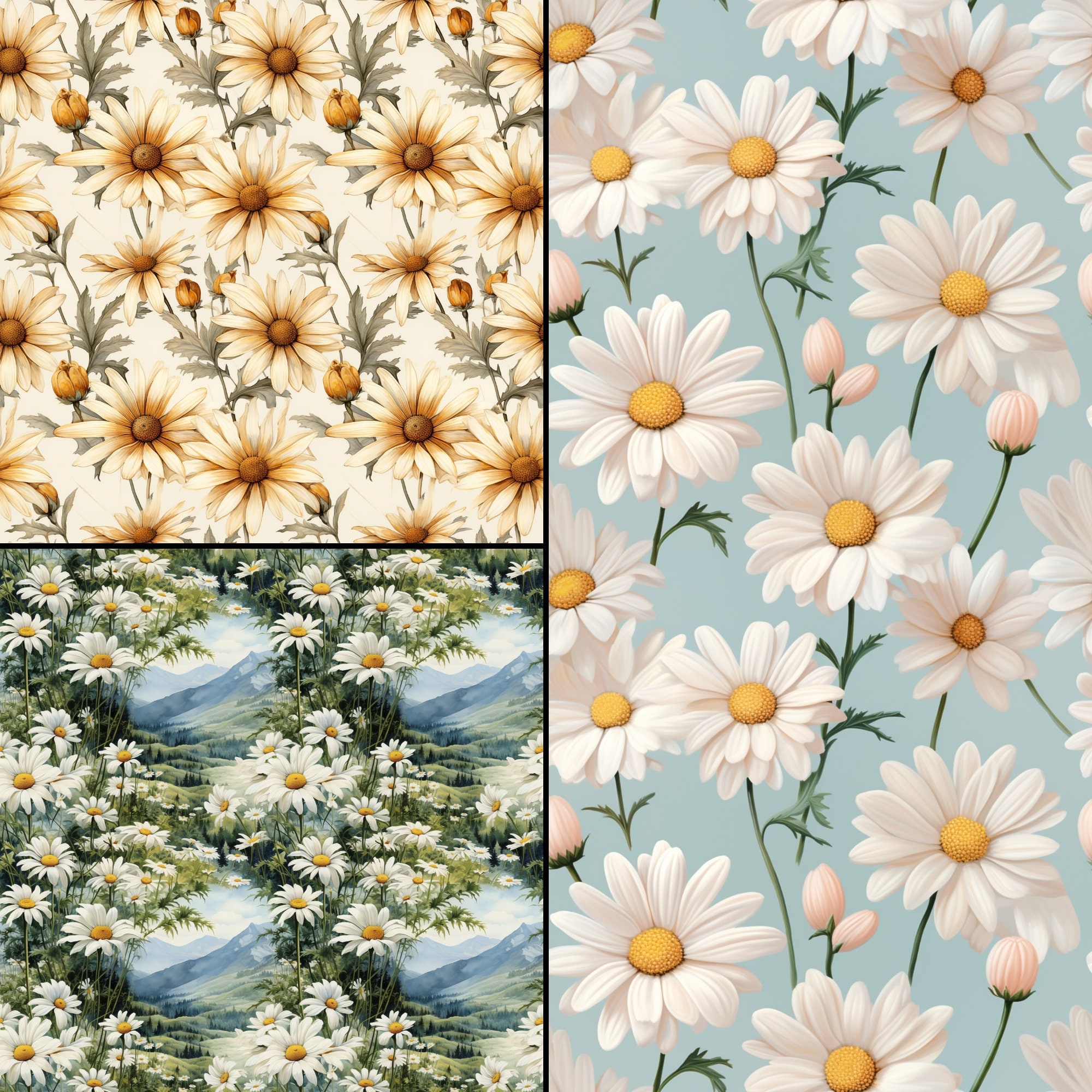 Daisy Floral Digital Paper: Seamless Spring Patterns (3600x3600 Px ...