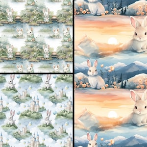 Bunny Watercolor Digital Paper, Seamless Pattern, Scrapbooking ...