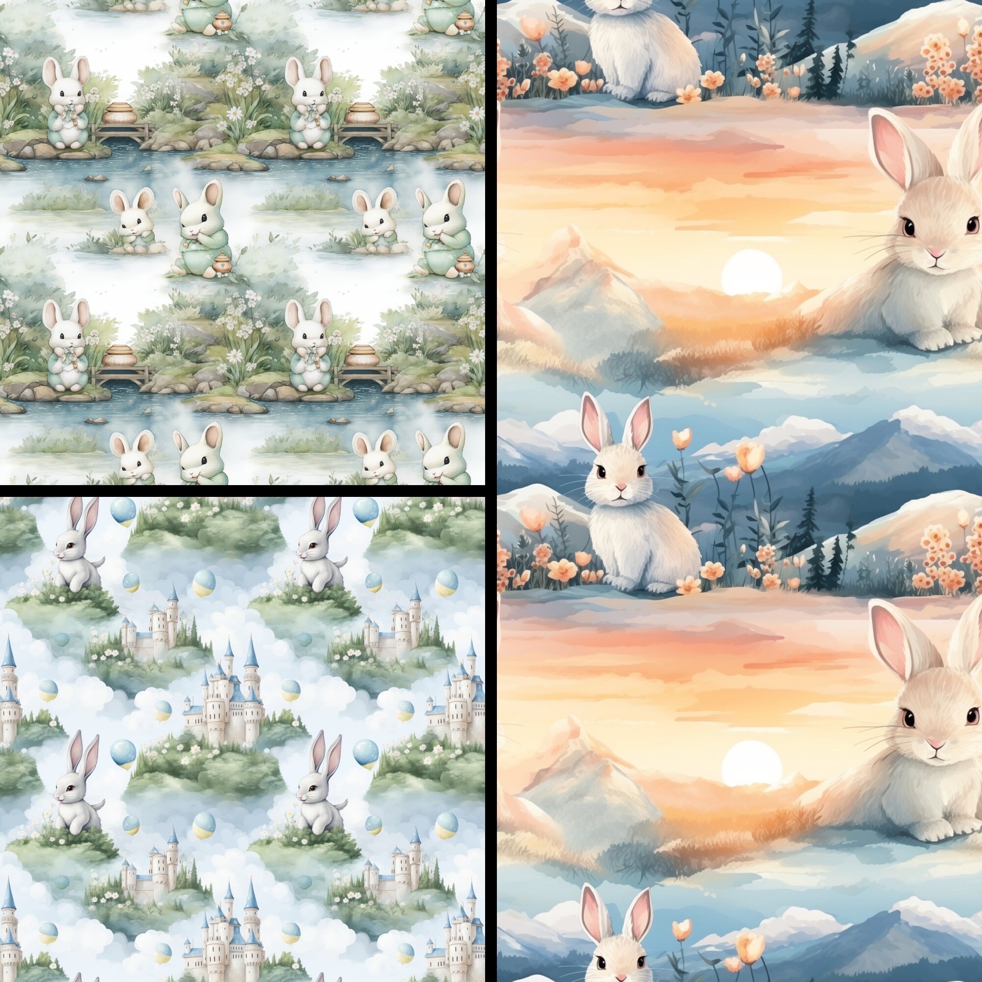 Bunny Watercolor Digital Paper, Seamless Pattern, Scrapbooking ...