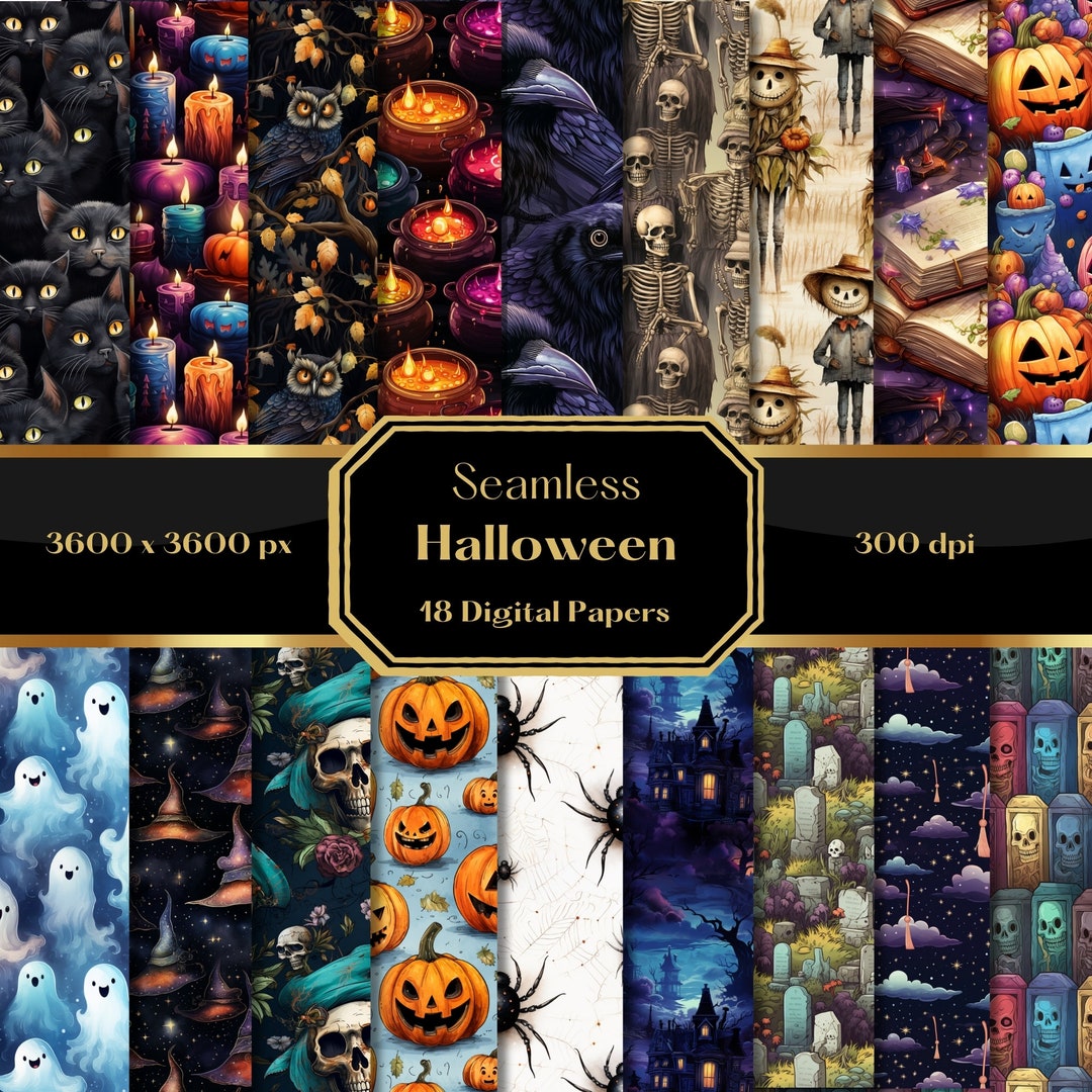 Spooky Halloween Digital Paper: Seamless Scrapbook Backgrounds (digital ...