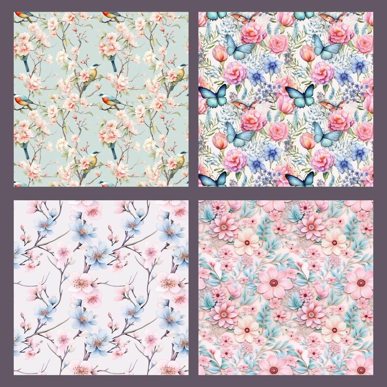Watercolor Pastel Floral Digital Paper, Seamless Printable Flower ...