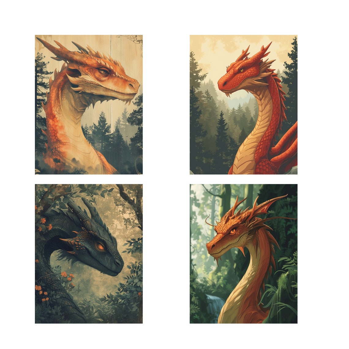 Fantasy Dragons Digital Paper, Printable Mystery Dragon Papers, Magical ...