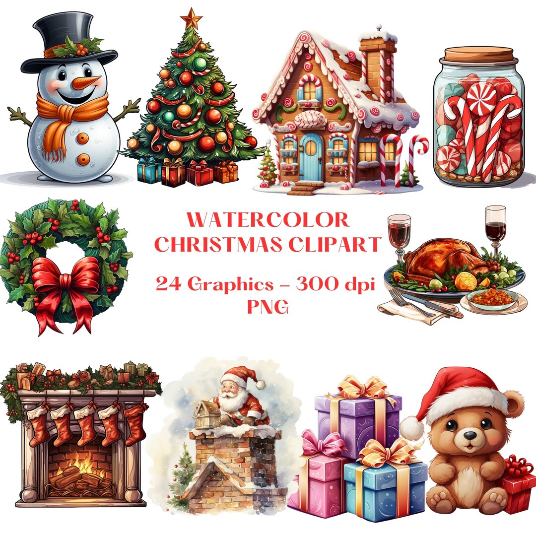 Watercolor Christmas Clipart, PNG Graphics, Christmas Illustrations ...