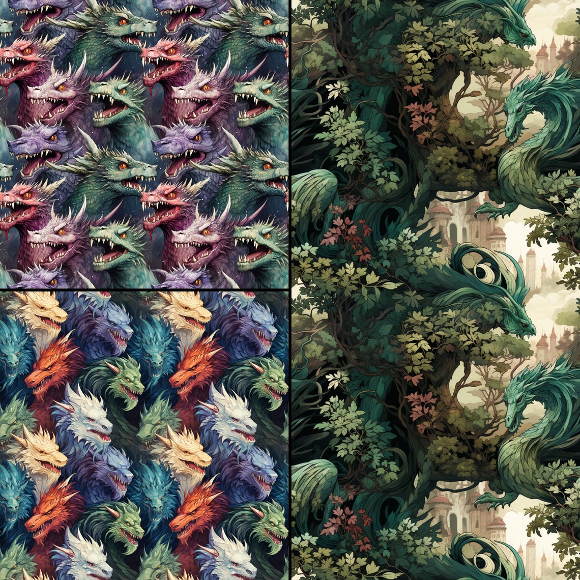 Dragon Seamless Pattern: Fantasy Digital Paper (commercial Use) - Etsy