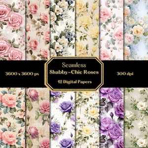 Shabby Chic Roses Digital Paper, Elegant Seamless Pattern for ...