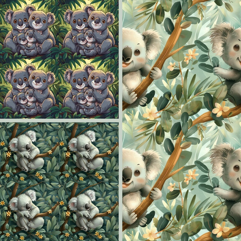 Watercolor Baby Koala Digital Paper, Seamless Printable Scrapbook Paper ...
