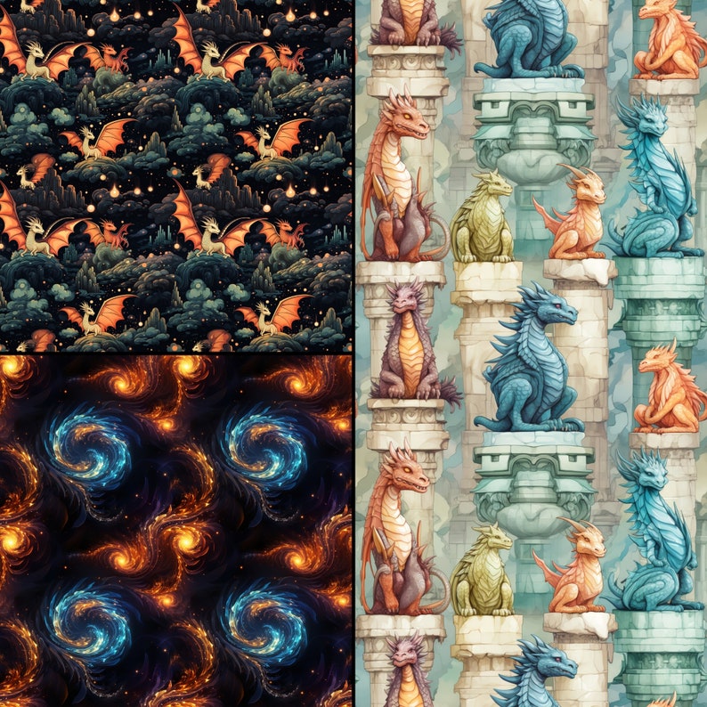 Dragon Seamless Pattern: Fantasy Digital Paper (commercial Use) - Etsy