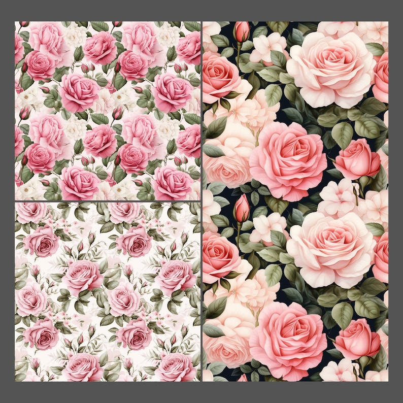 Vintage Pink Rose Digital Paper, Pink Floral Scrapbook Paper ...
