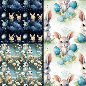 Bunny Watercolor Digital Paper, Seamless Pattern, Scrapbooking ...