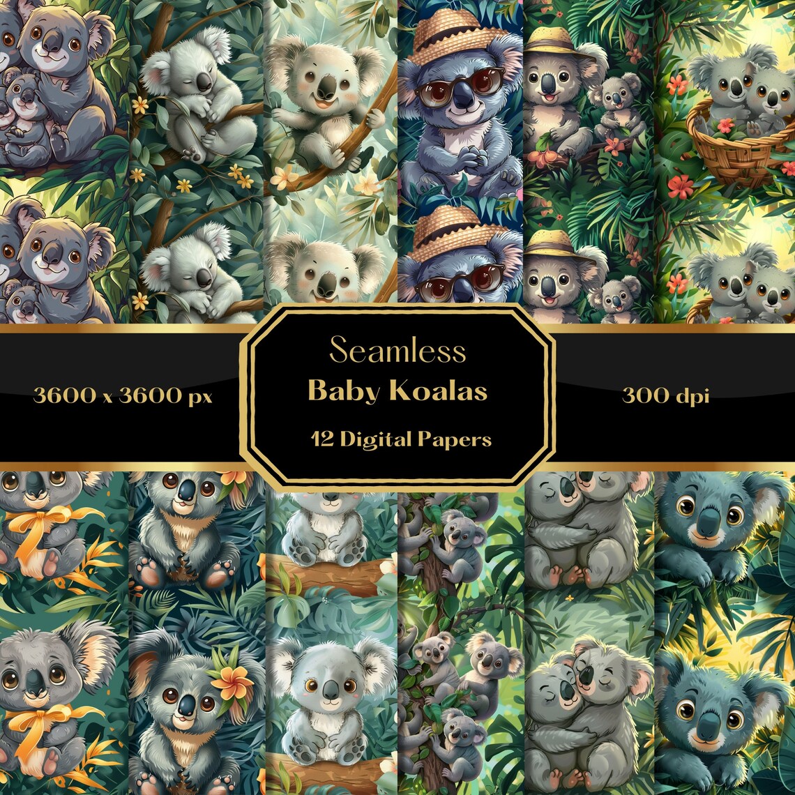 Watercolor Baby Koala Digital Paper, Seamless Printable Scrapbook Paper ...