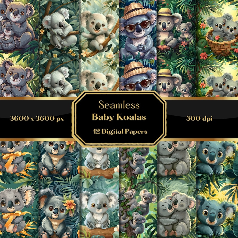 Watercolor Baby Koala Digital Paper, Seamless Printable Scrapbook Paper ...
