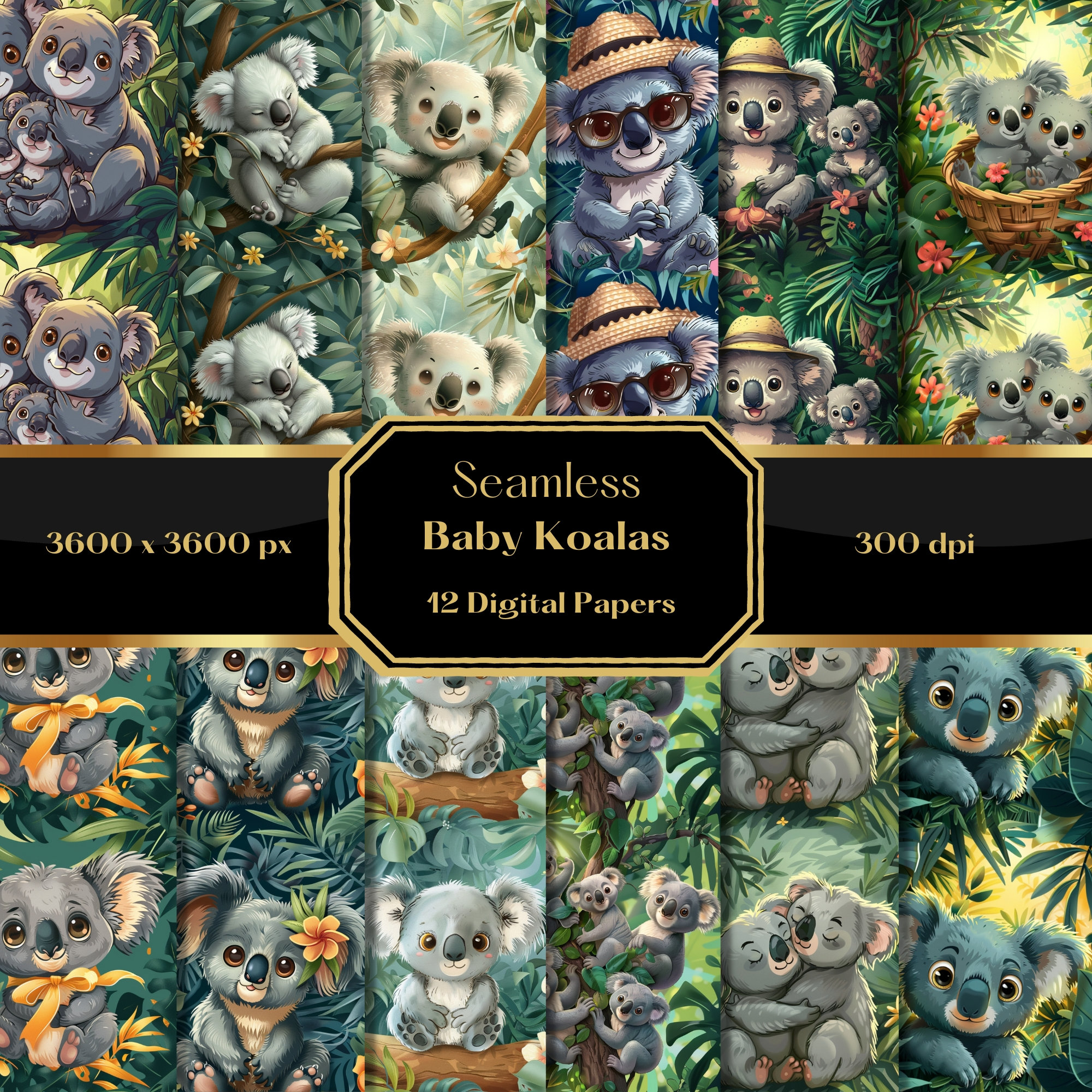 Watercolor Baby Koala Digital Paper, Seamless Printable Scrapbook Paper ...