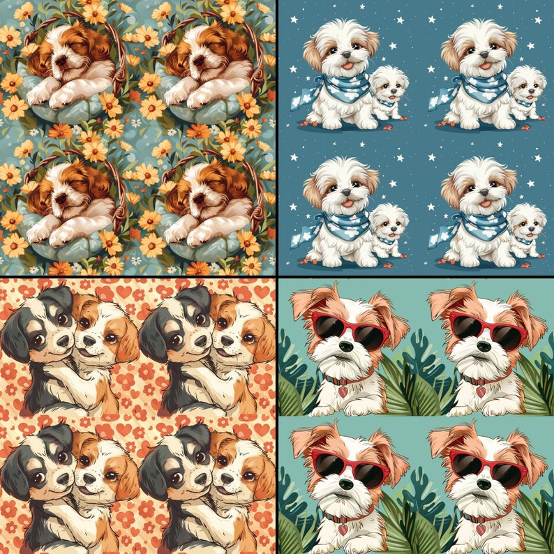 Puppy Digital Paper, Cute Dogs Seamless Pattern, Puppy Background ...