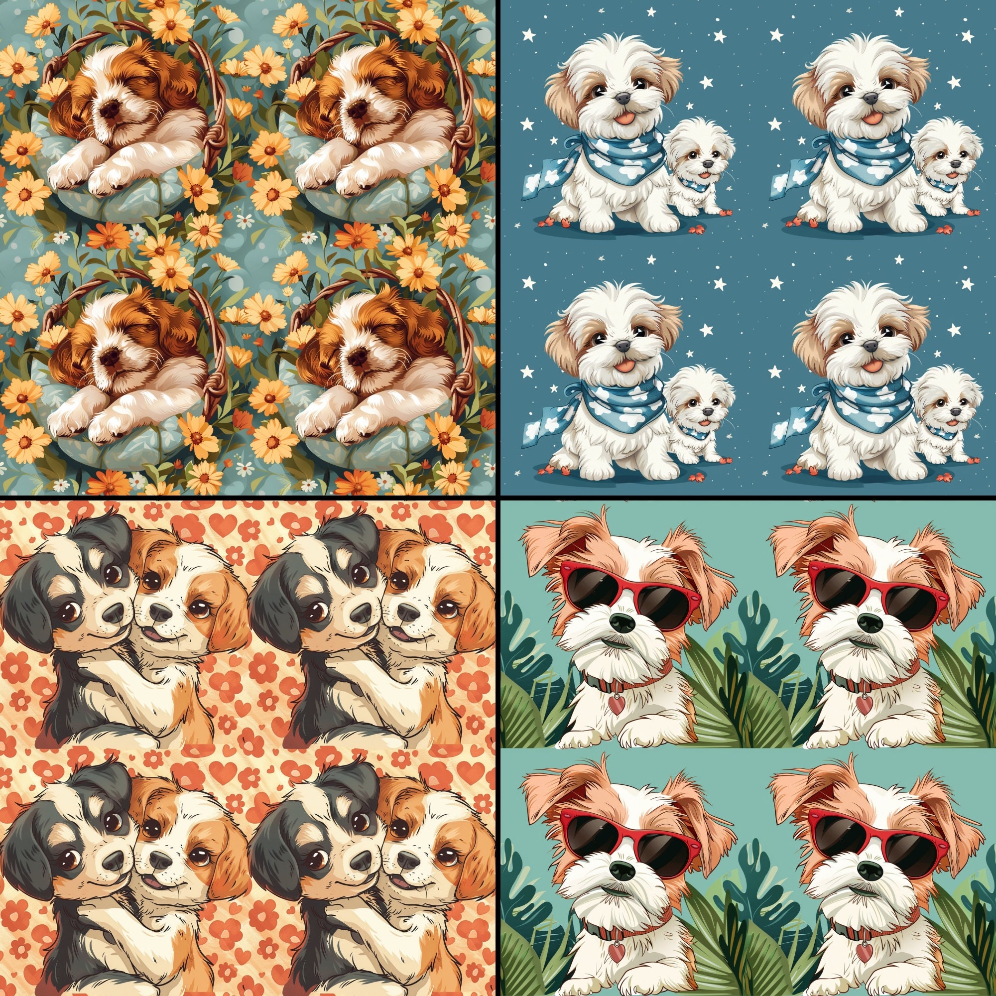 Puppy Digital Paper, Cute Dogs Seamless Pattern, Puppy Background ...