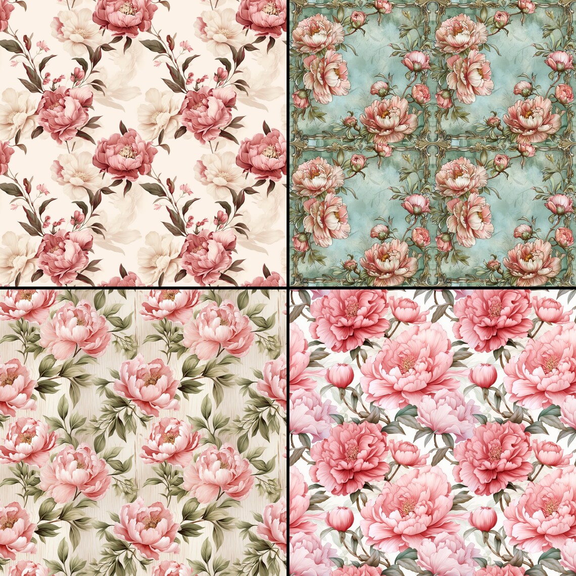 Peony Digital Paper, Flower Seamless Pattern for Wedding Stationery ...