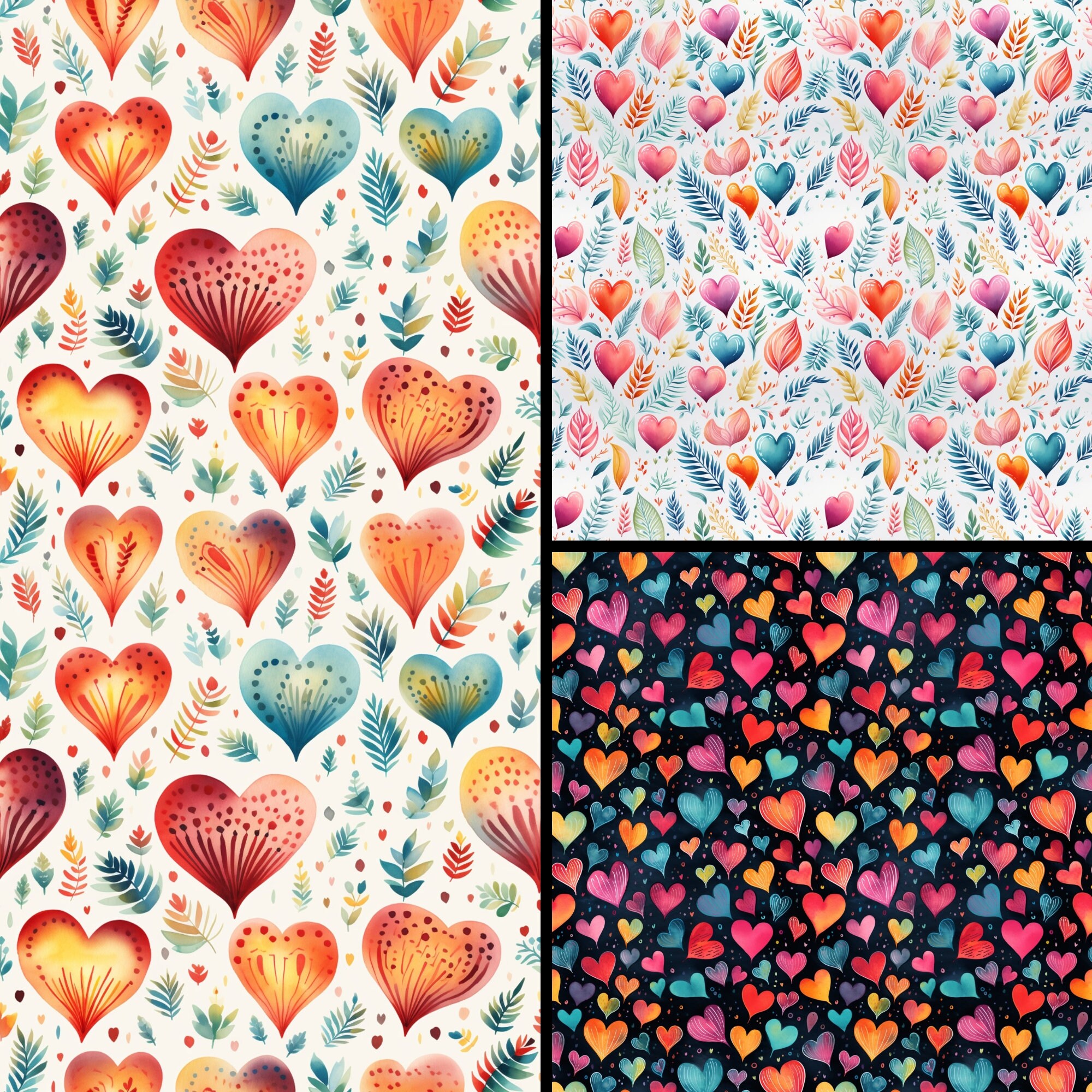 Heart Digital Paper, Watercolor Heart Seamless Pattern, Heart Scrapbook ...