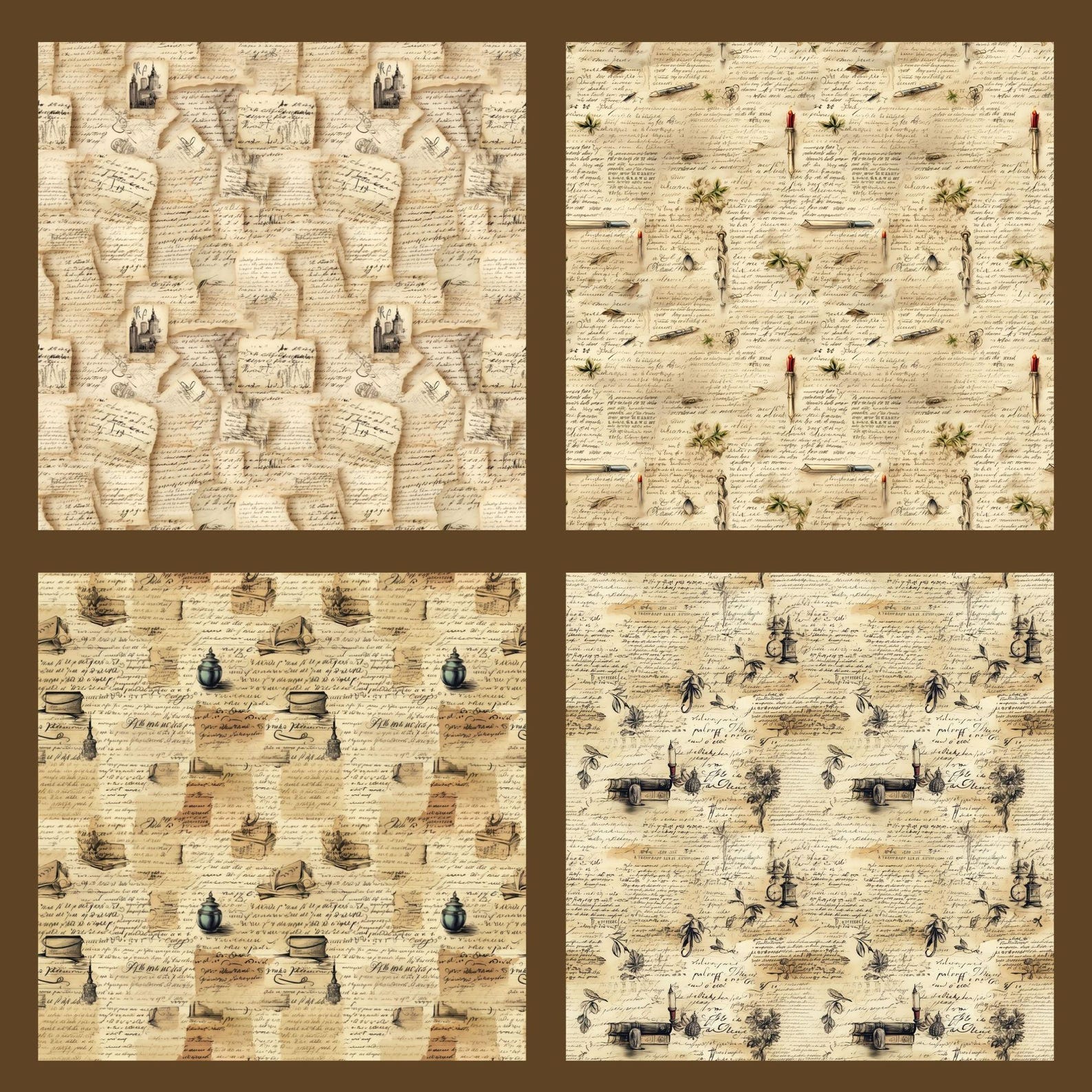 Vintage Handwriting Digital Paper, Seamless Script Design for Craft ...