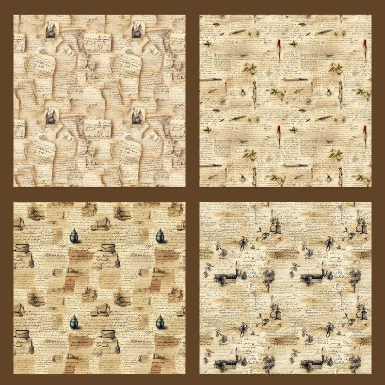 Vintage Handwriting Digital Paper, Seamless Script Design for Craft ...