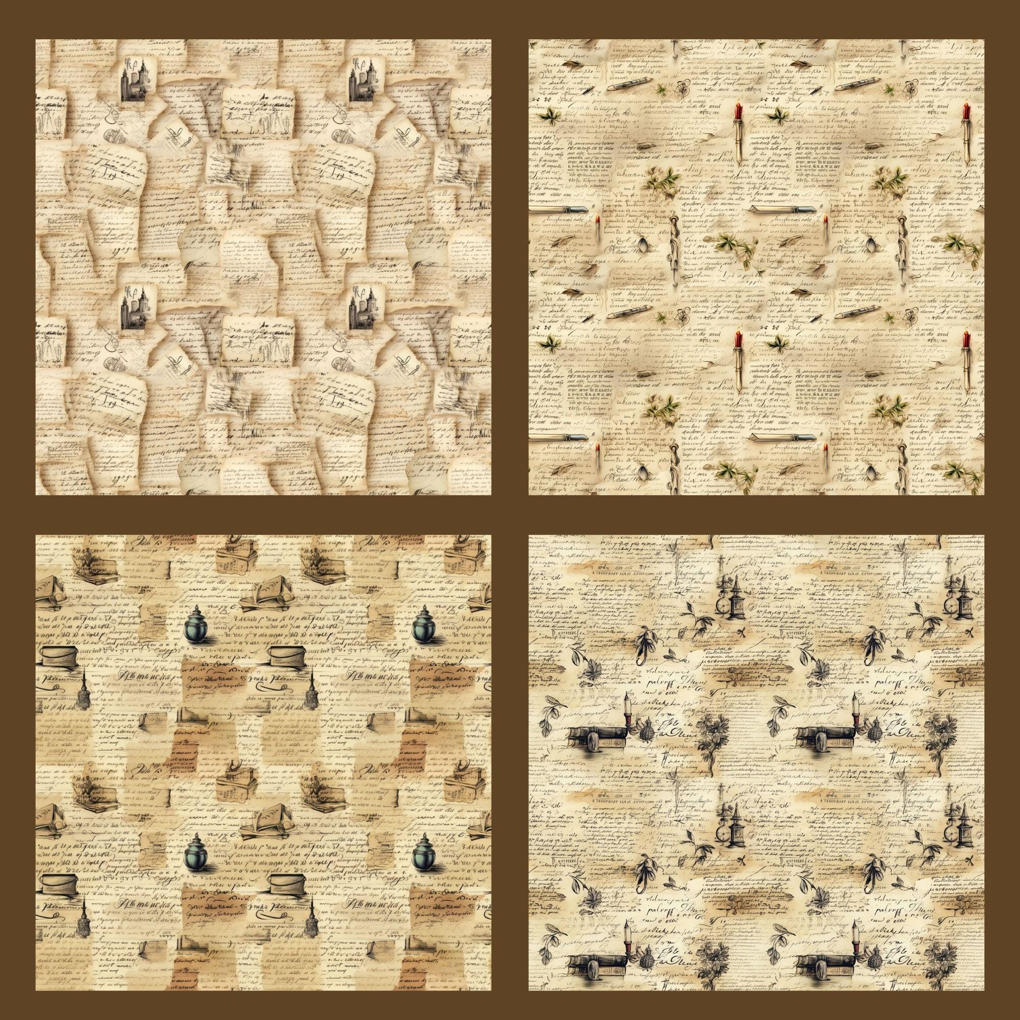 Vintage Handwriting Digital Paper, Seamless Script Design for Craft ...