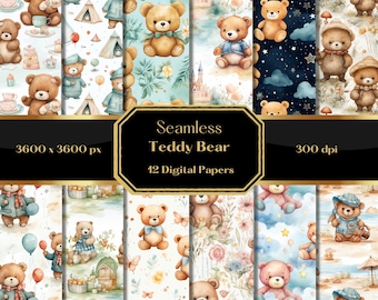 20 Beige Nursery Digital Paper Bundle Pack, Teddy Bear Seamless Pattern ...