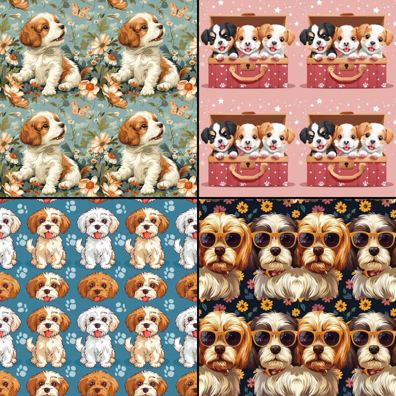 Puppy Digital Paper, Cute Dogs Seamless Pattern, Puppy Background ...