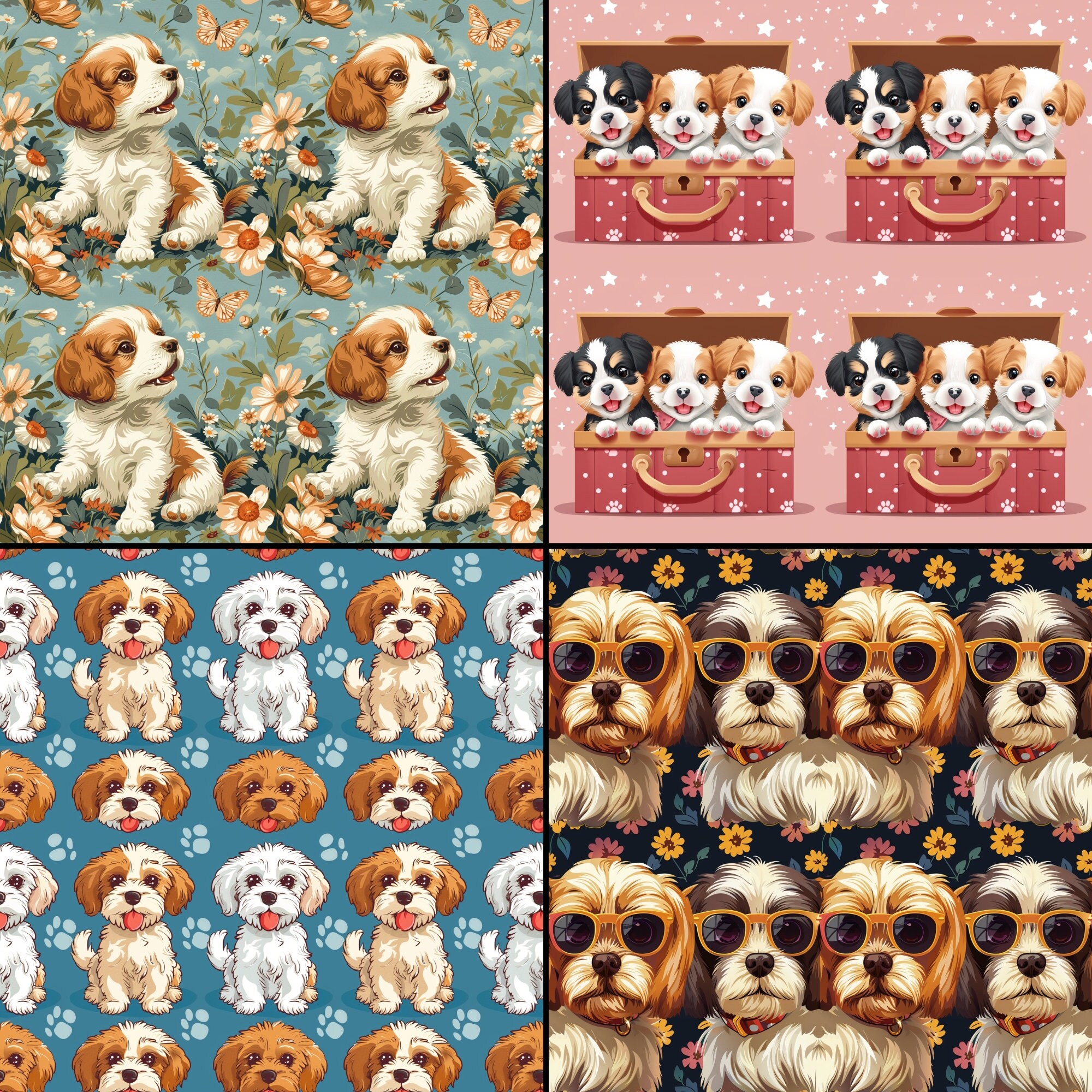 Puppy Digital Paper, Cute Dogs Seamless Pattern, Puppy Background ...