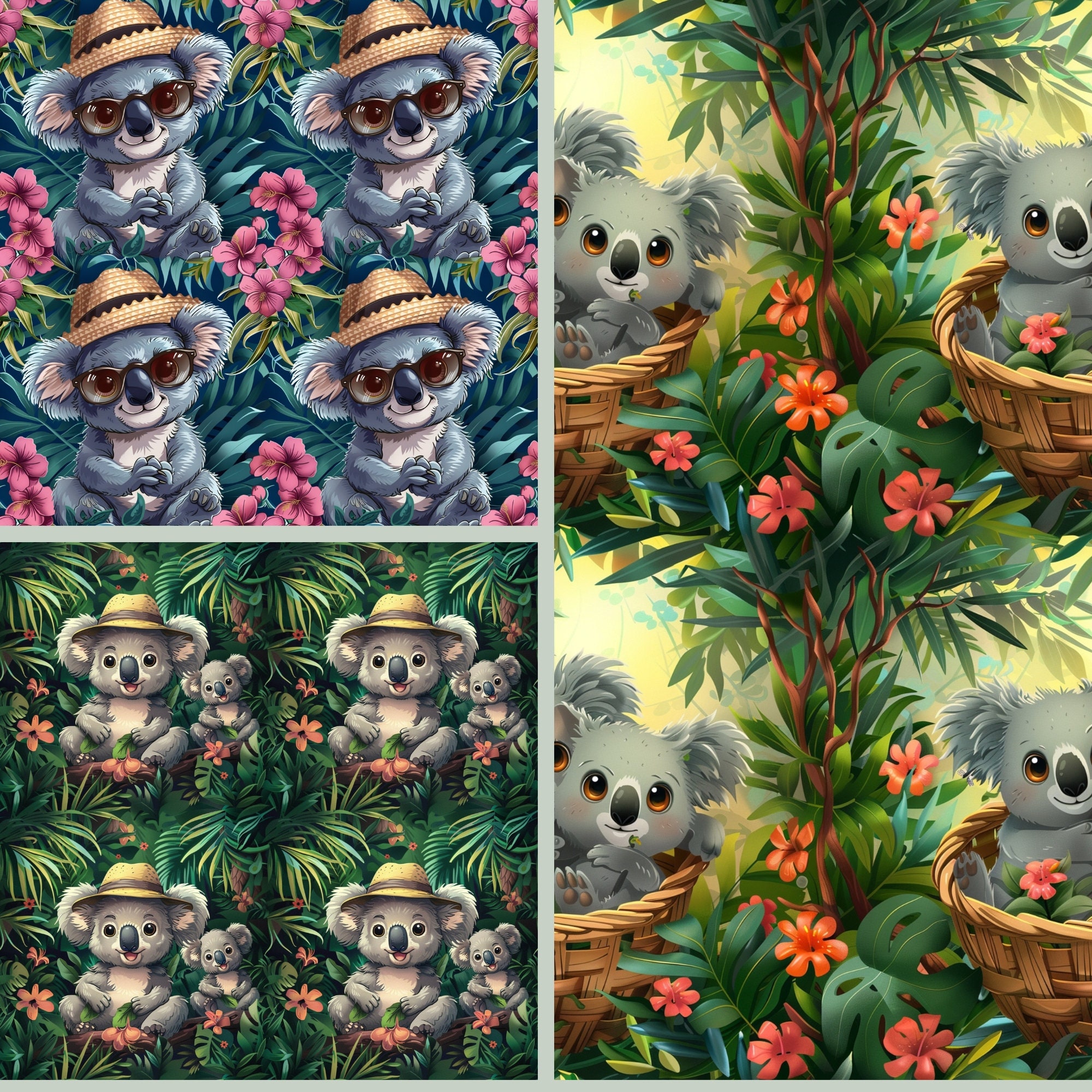 Watercolor Baby Koala Digital Paper, Seamless Printable Scrapbook Paper ...