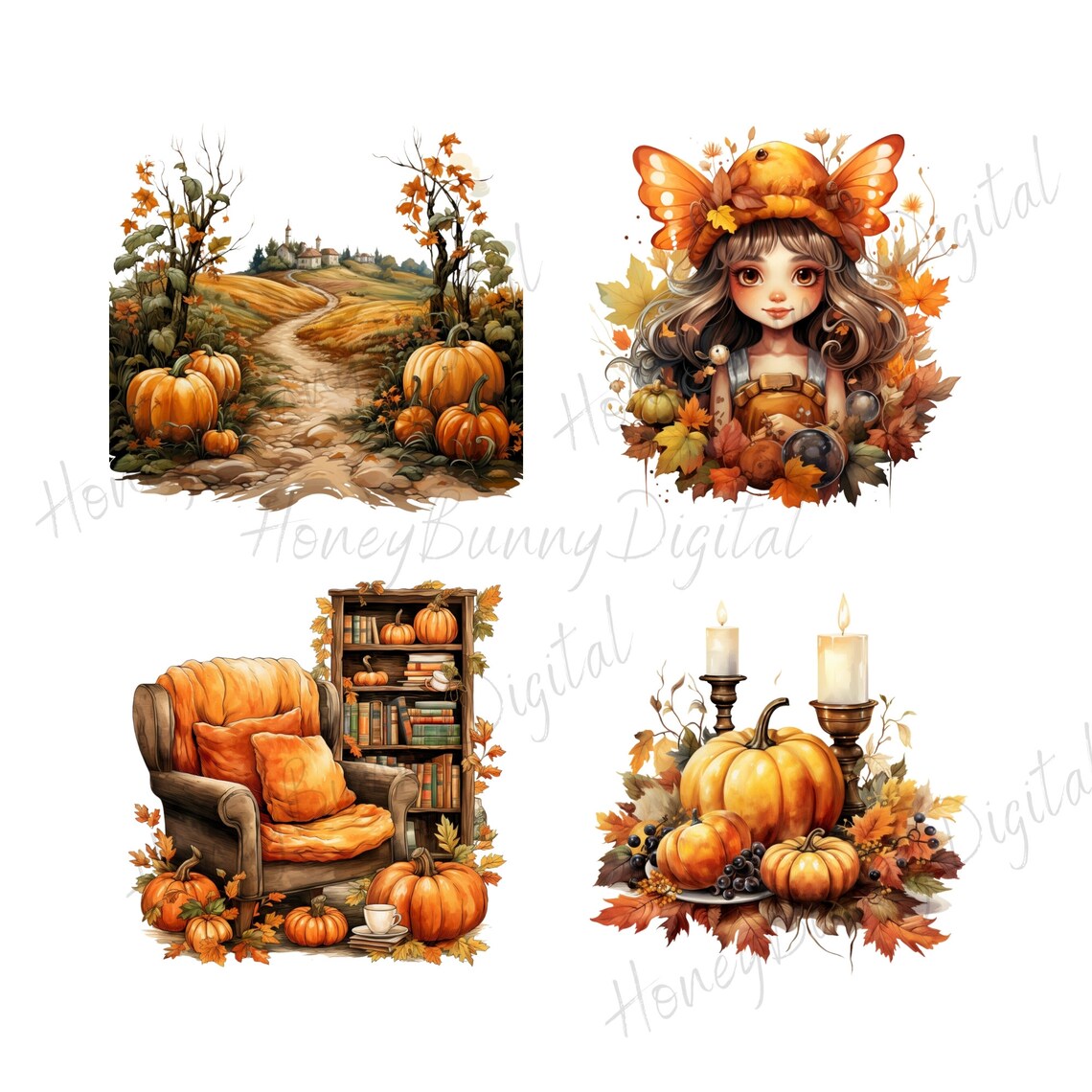 Watercolor Pumpkin Clipart, Halloween Clipart, Autumn Pumpkins, PNG ...