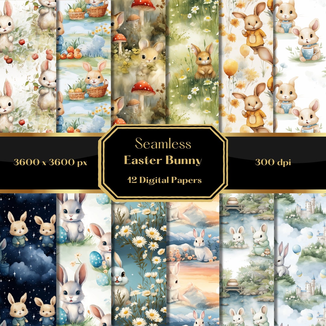 Bunny Watercolor Digital Paper, Seamless Pattern, Scrapbooking ...