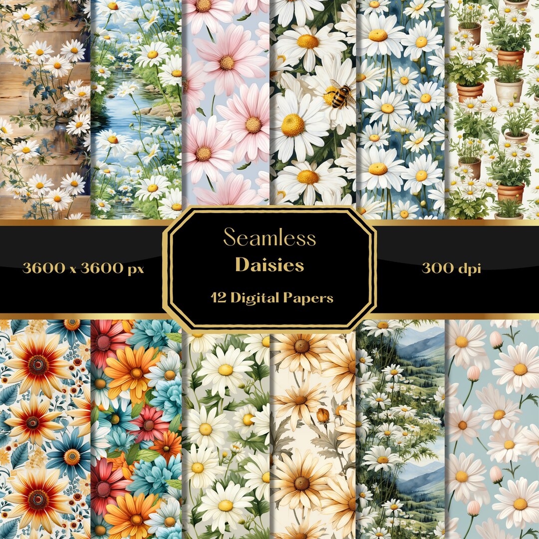 Daisy Digital Paper, Spring Floral Patterns for Scrapbooking, Seamless ...