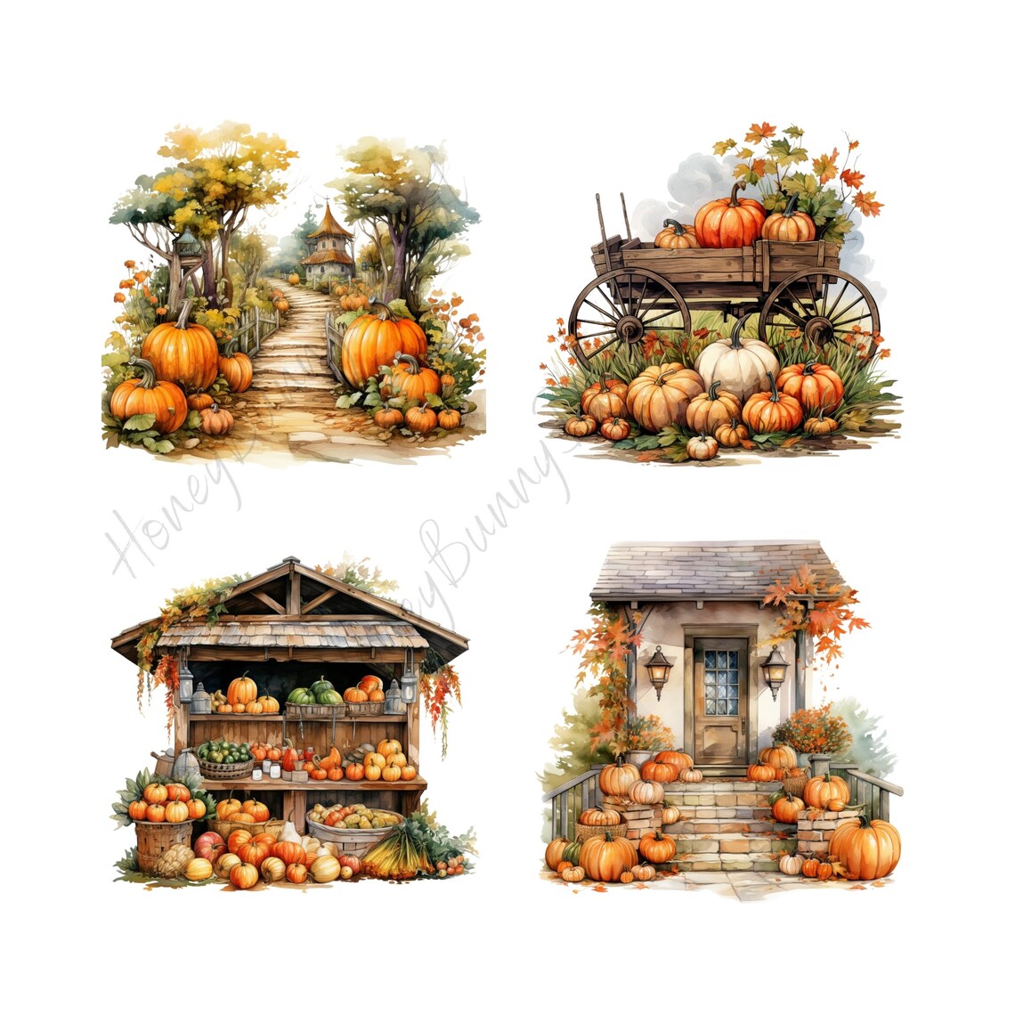 Watercolor Pumpkin Clipart, Halloween Clipart, Autumn Pumpkins, PNG ...