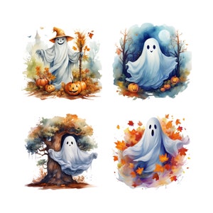 Watercolor Ghost Clipart, Halloween Clipart, Cute Ghost PNG, Fall PNG ...