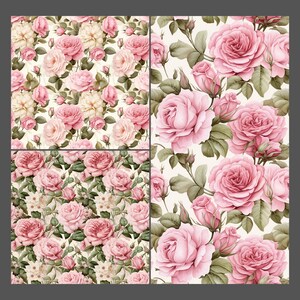 Vintage Pink Rose Digital Paper, Pink Floral Scrapbook Paper ...