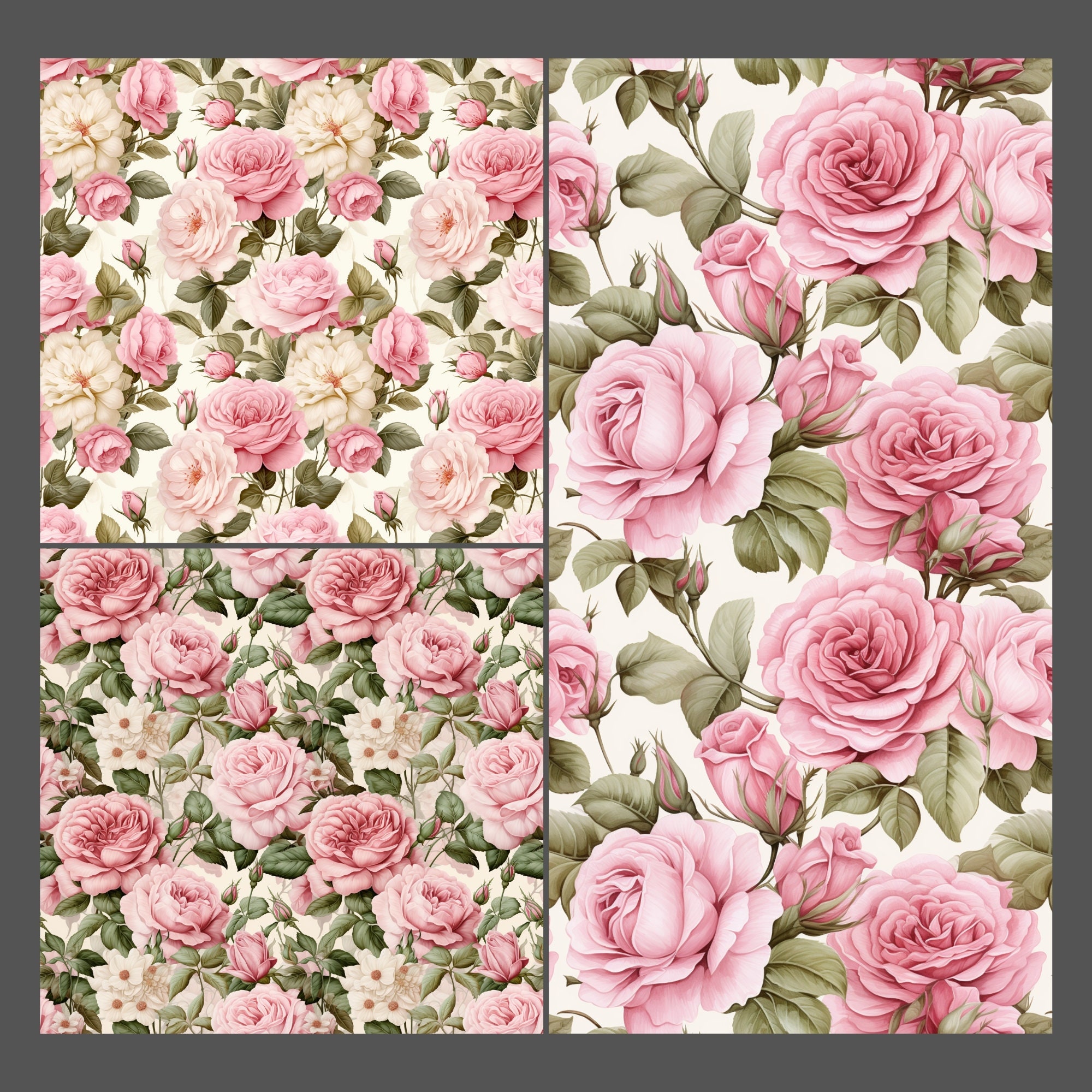 Vintage Pink Rose Digital Paper, Pink Floral Scrapbook Paper ...