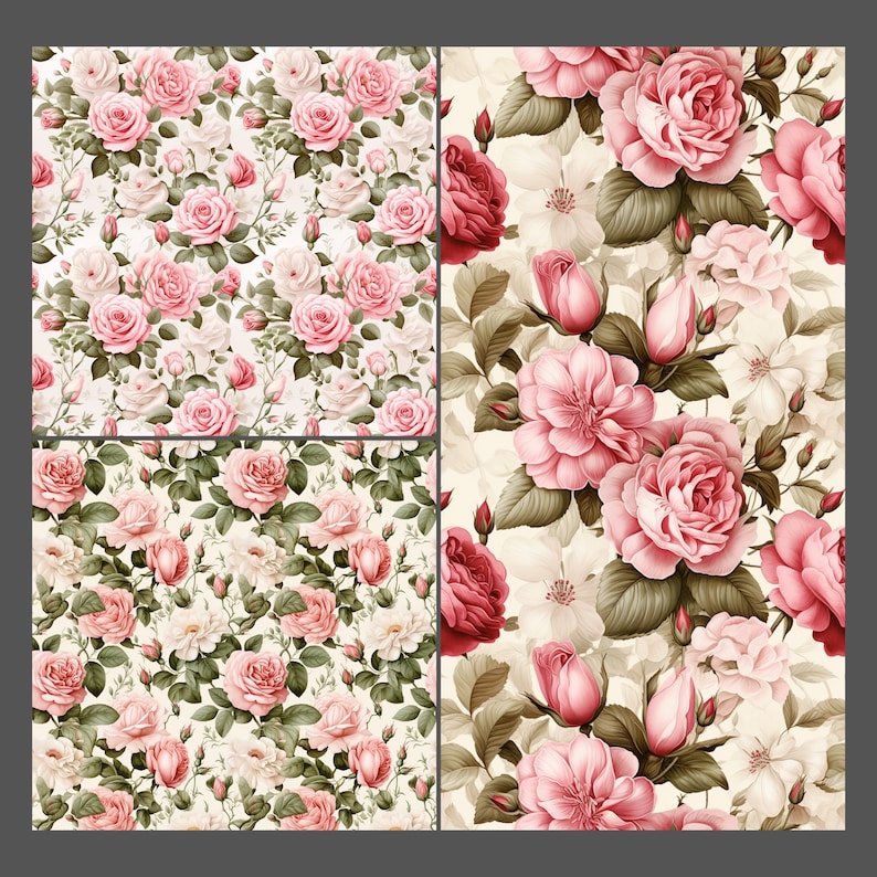 Vintage Pink Rose Digital Paper, Pink Floral Scrapbook Paper ...