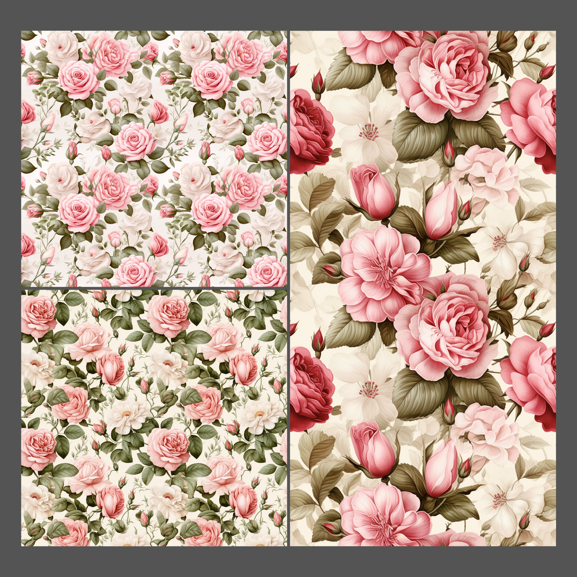 Vintage Pink Rose Digital Paper, Pink Floral Scrapbook Paper ...