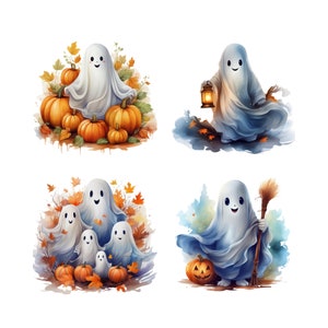 Watercolor Ghost Clipart, Halloween Clipart, Cute Ghost PNG, Fall PNG ...
