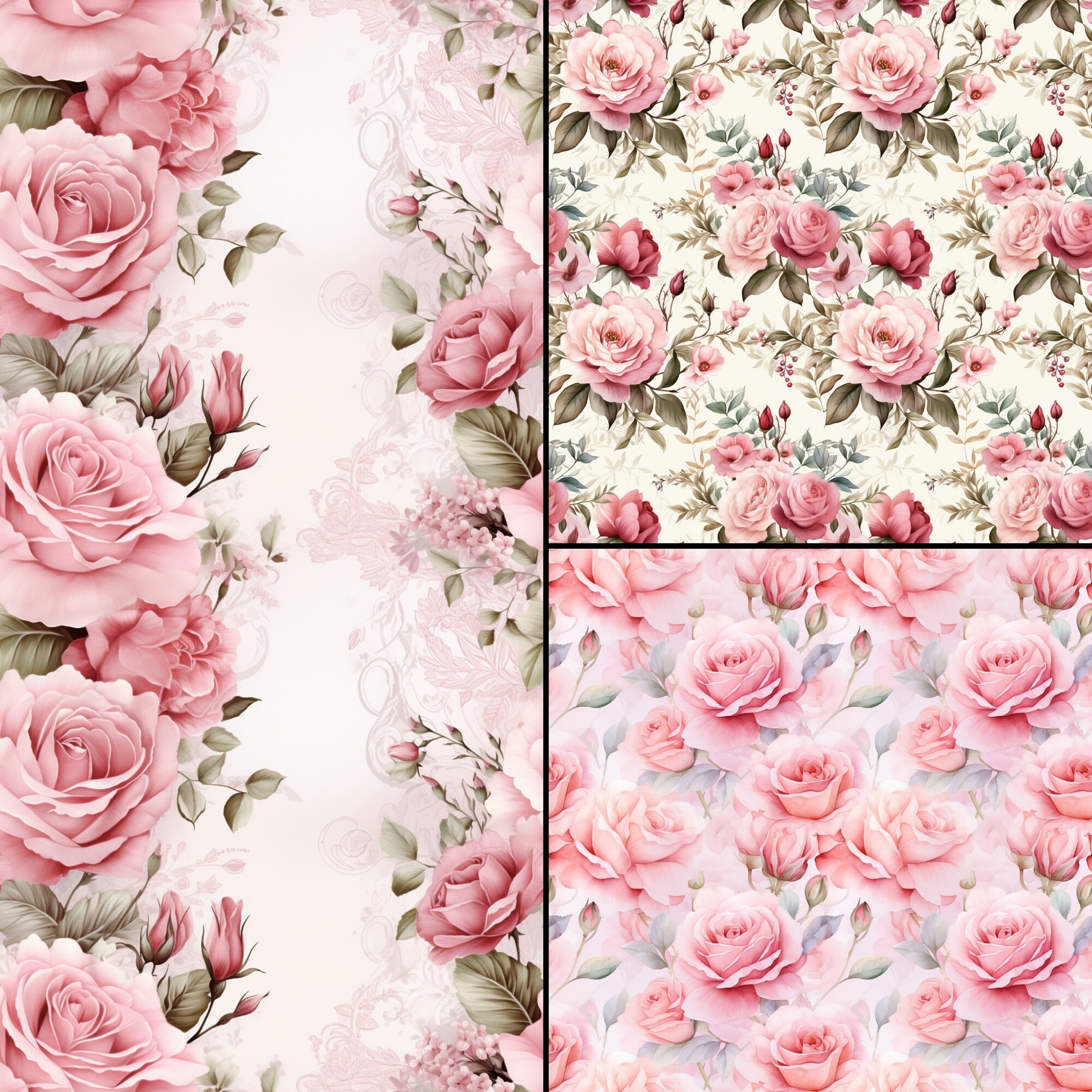 Watercolor Pink Rose Digital Paper: Seamless Floral Backgrounds ...
