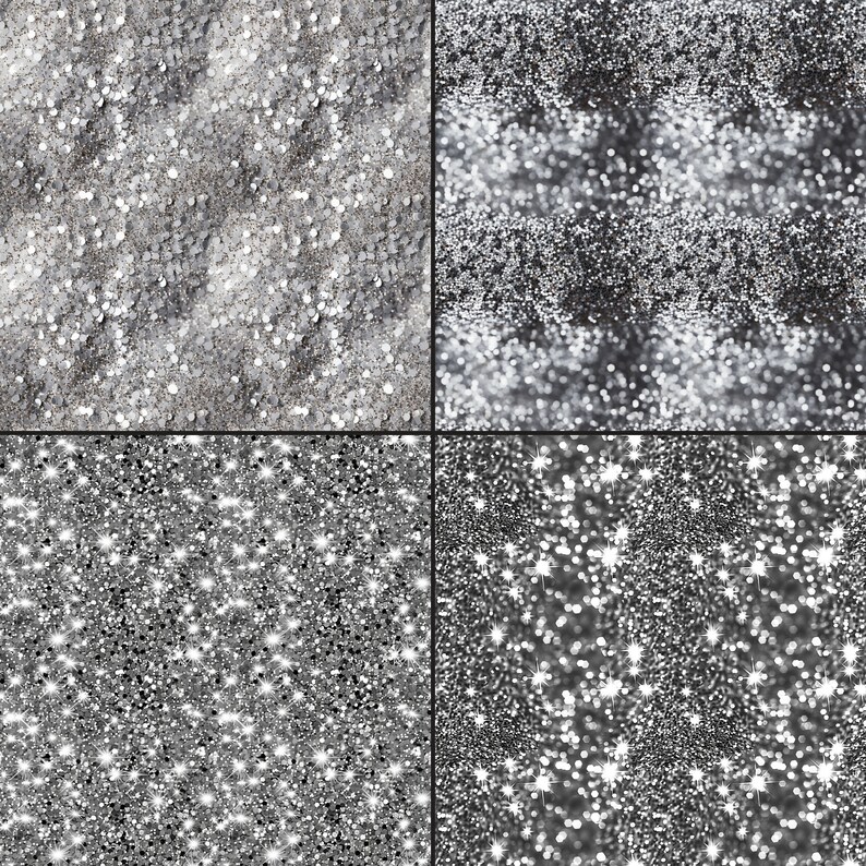 Seamless Silver Glitter Digital Paper, Commercial Use, Silver Glitter ...