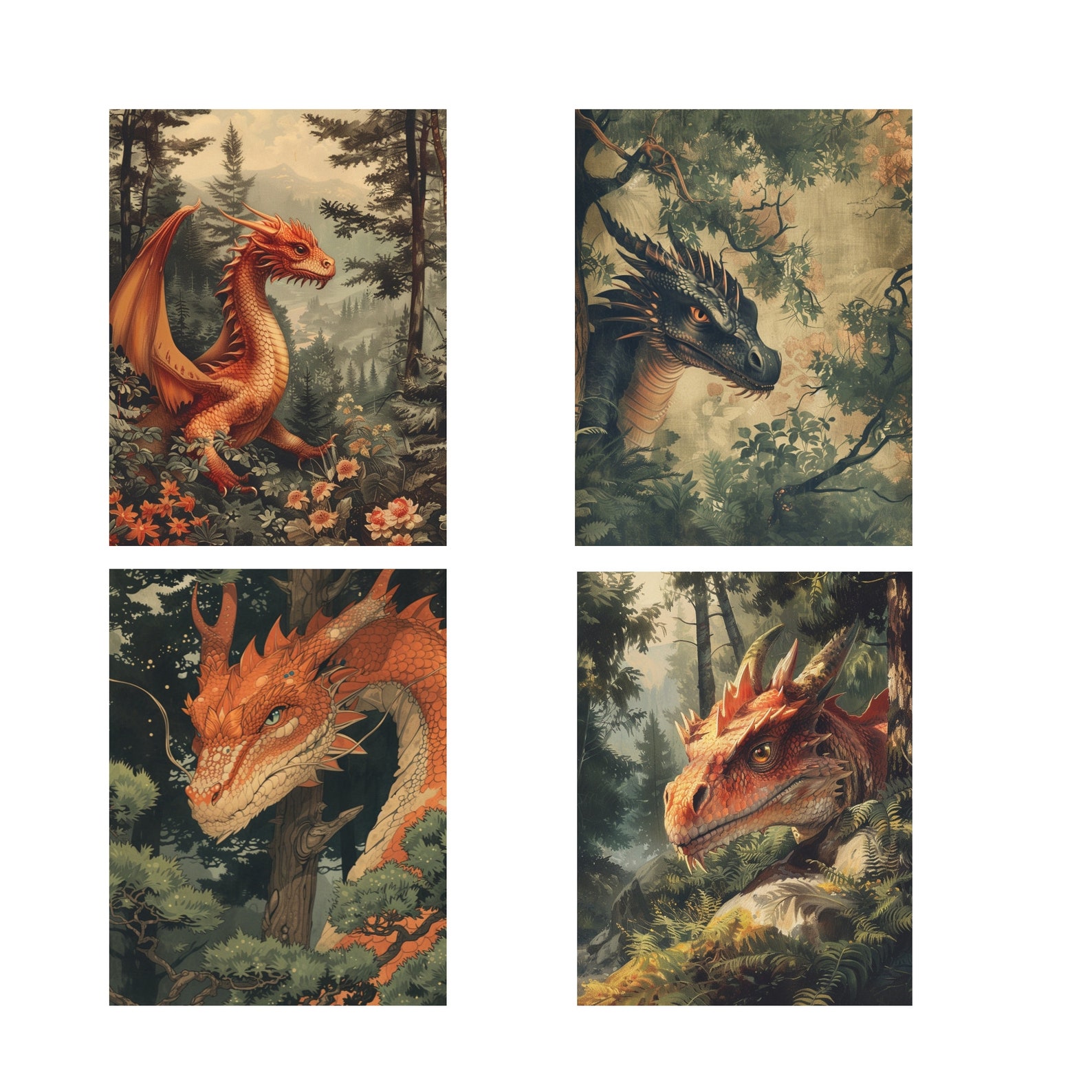 Fantasy Dragons Digital Paper, Printable Mystery Dragon Papers, Magical ...