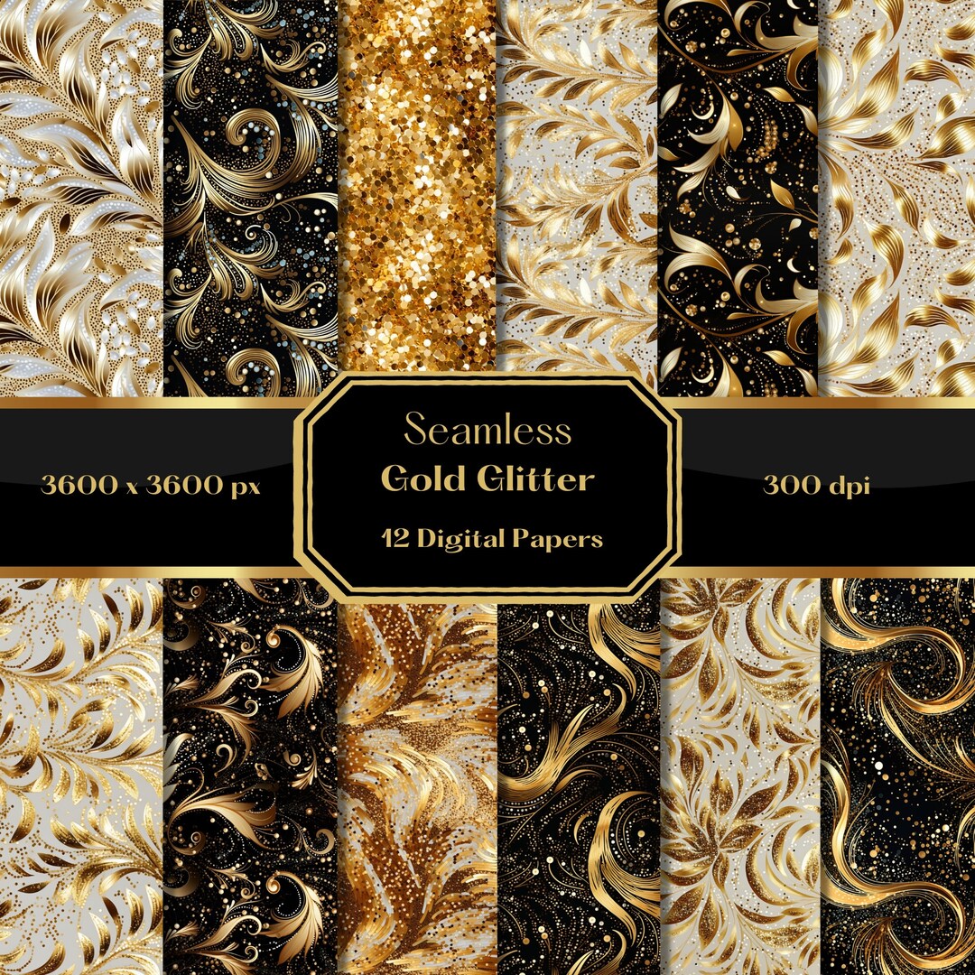 Gold Glitter Digital Paper, Seamless Pattern, Scrapbook Paper ...