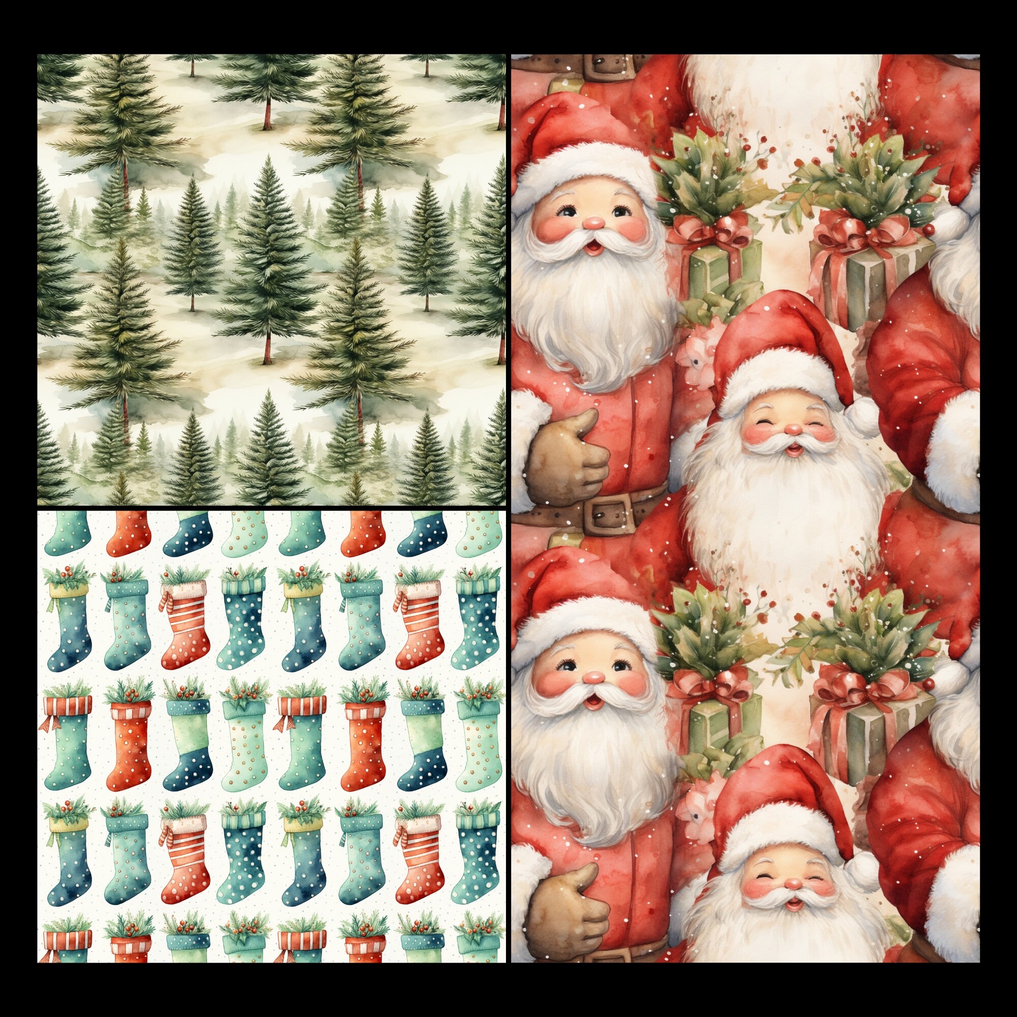 Watercolor Christmas Digital Paper, Seamless Printable Scrapbook Paper ...