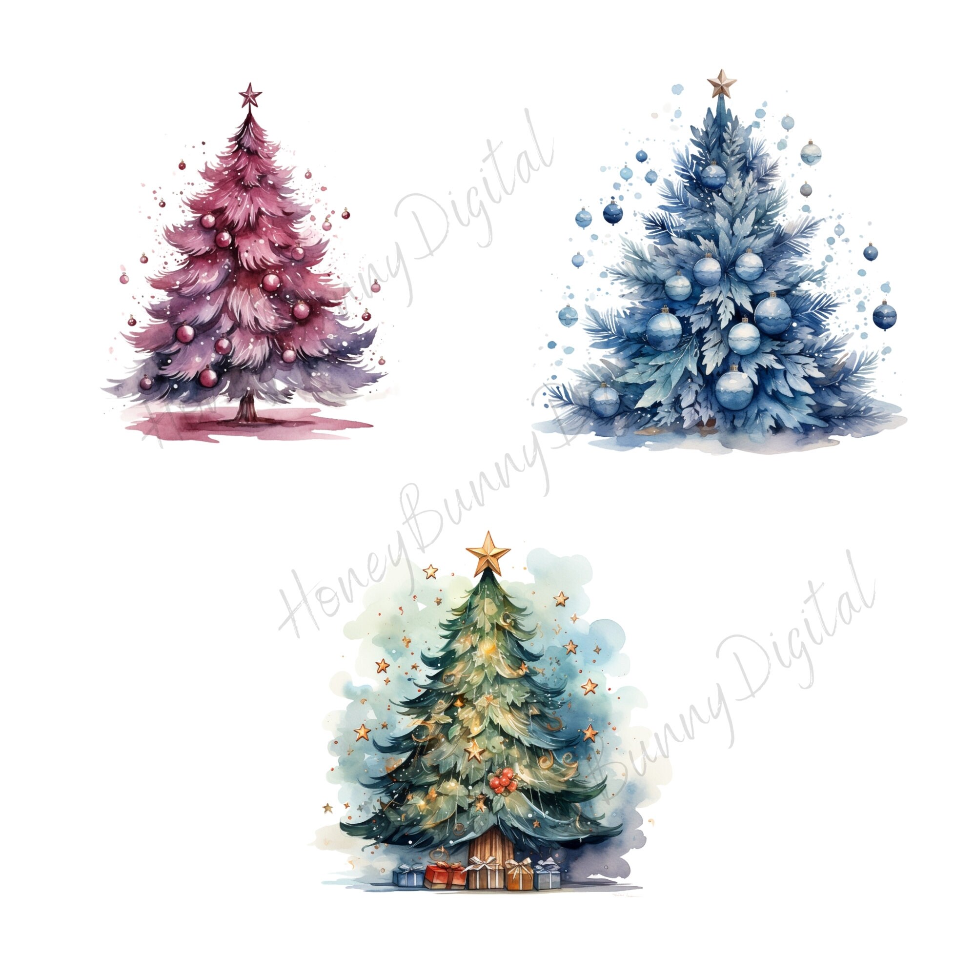 Watercolor Christmas Tree Clipart, Pine Tree Clipart, Winter Clipart ...