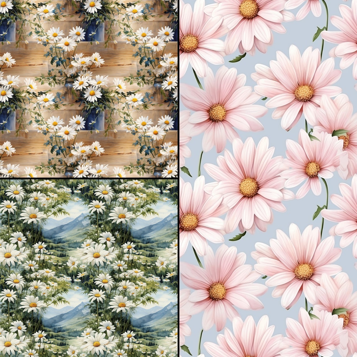 Daisy Digital Paper, Spring Floral Patterns for Scrapbooking, Seamless ...