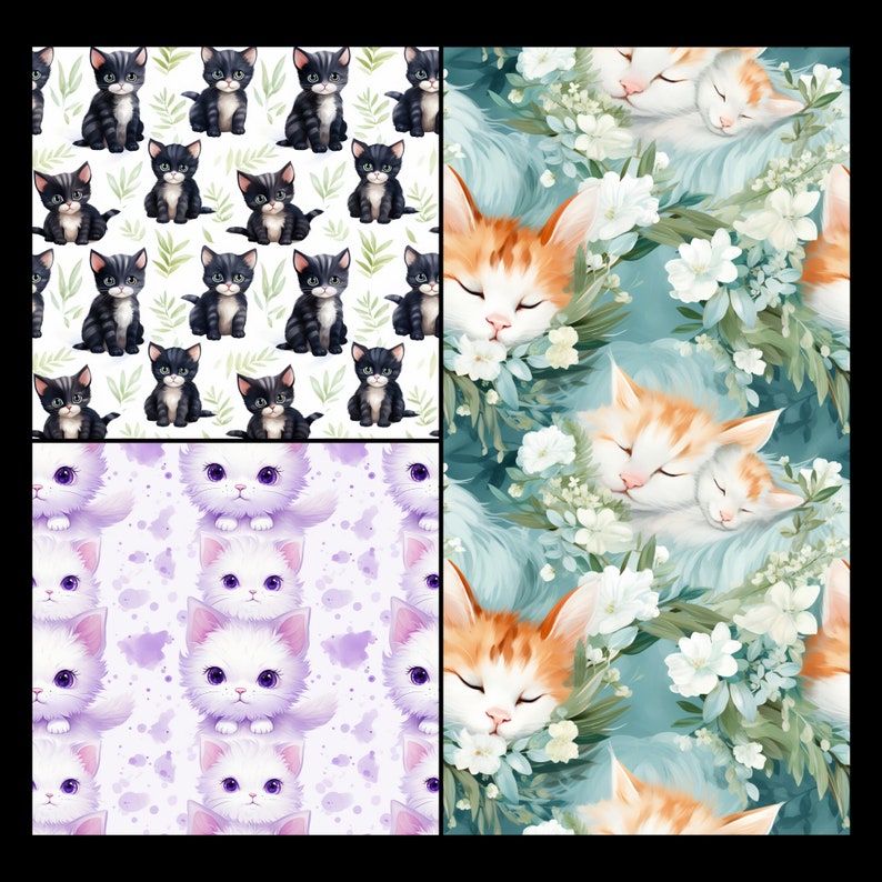 Watercolor Cat Digital Paper, Kitten Seamless Pattern, Digital Download ...